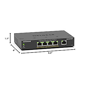 NETGEAR 5 Port PoE Gigabit Ethernet Easy Smart Managed Essentials Switch (GS305EP) - with 4 x PoE+ @ 63W, Desktop or Wall Mount