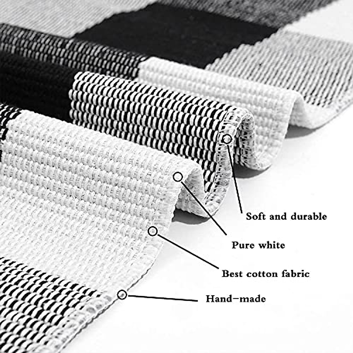 SEEKSEE Cotton Buffalo Plaid Rug 3'x 5' Black and White Hand Woven Checked Rug Washable Doormats Indoor Outdoor Rugs for Layered Front Door Mats, Porch, Kitchen, Farmhouse, Entryway