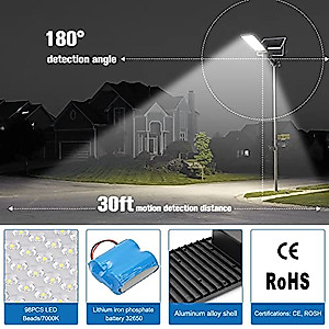 NIORSUN 100W Solar Street Lights Outdoor, LED Security Flood Light Motion Sensor Dusk to Dawn IP67 Waterproof with Remote Control for Garden, Basketball Court, Garage, Parking Lot