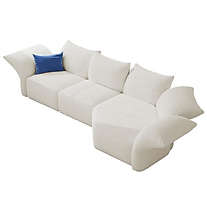 Jocisland 118 Inch Sectional Couch, 3 Seats Modular Sectional Sofa- Adjustable Arm and Backrest, Modern Sofa- Comfy Couches for Living Room, Off-White Bouclé