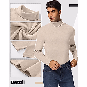 Ficerd 3 Pack Men's Turtleneck Shirts, Long Sleeve Cotton Pullover Sweaters Mock Neck Knitted T Shirt Basic Slim Fit Tee Tops(Black, White, Apricot,Large)