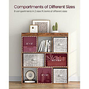 VASAGLE Bookcase, Bookshelf, Freestanding Storage Unit, 8 Open Compartments, Used Horizontally, Vertically, Upside Down, 11 x 35.4 x 39.4 Inches, for Living Room, Study, Office, Rustic Brown ULBC55BX