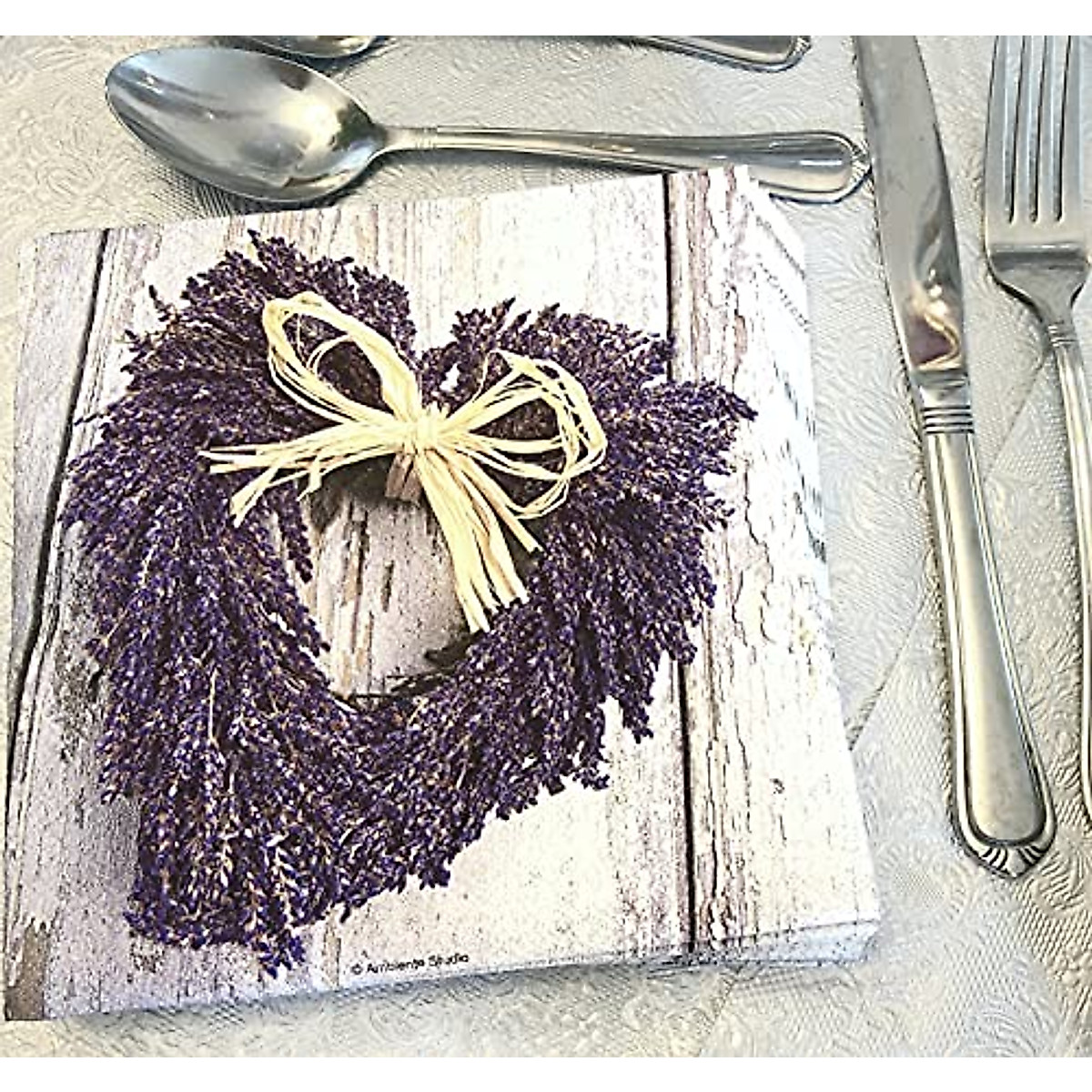 AVEVER 20-ct Heart of Lavender Napkins Floral Decorative Paper Decoupage Mother's Day Rustic Cocktail Dinner Napkins, White, pink, green, 6.5x6.5x1 inch