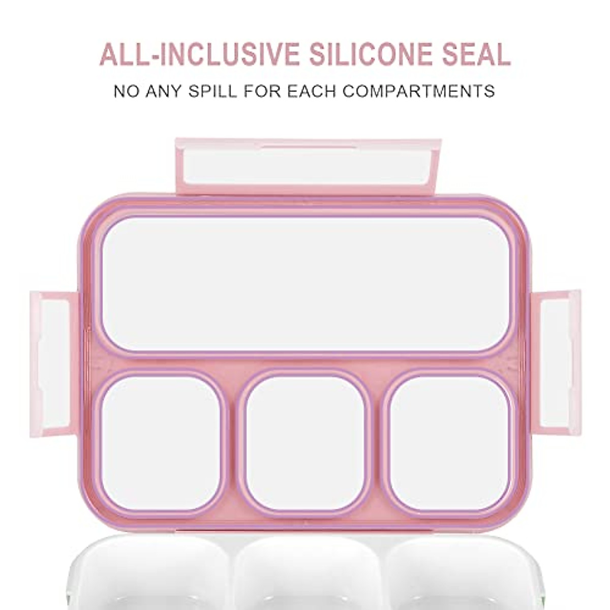 NatraProw Bento Box for Kids, 4 Compartment Kids Lunch Box Leak Proof, Cute Bento Snack Box for Adults and Kids With Utensils, Lunch Containers BPA-Free, Microwave Bento Box (Pink)