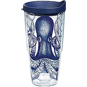 Tervis Plastic Octopus Tumbler with Wrap and Navy Lid 24oz, Clear