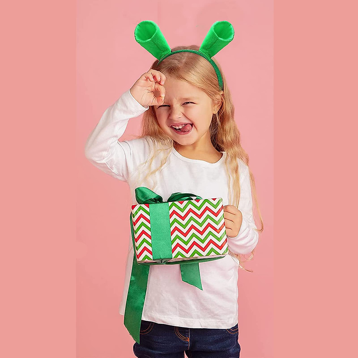 6 Pieces Green Ears Headbands Halloween Head Wrap Hair Accessories Cute Hair Band for Adult Kids Halloween Party Celebration Cosplay Decoration