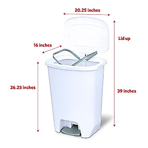 Glad Kitchen Trash Can 20 Gallon | Large Plastic Waste Bin with Odor Protection of Lid | Hands Free with Step On Foot Pedal and Garbage Bag Rings, 20 Gallon, White