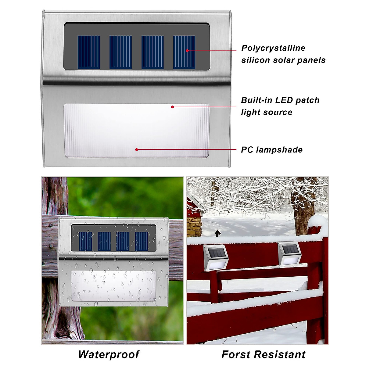 Treela 24 Packs Outdoor Fence Lights Solar Powered Deck Lights Waterproof Backyard Lighting Stainless Steel Lamp Stairs Fence Light Security Wall Lamps for Step Walkway Patio Garden Pathway (White)