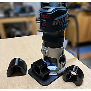 Sub-Base With Dust Collection Fittings for Bosch Colt 1.25-HP Trim Router (GKF125CEK) - Buried Cuts, Dadoes, Grooves, Edges, and More! (Threaded Bushing Hole) - Made in USA