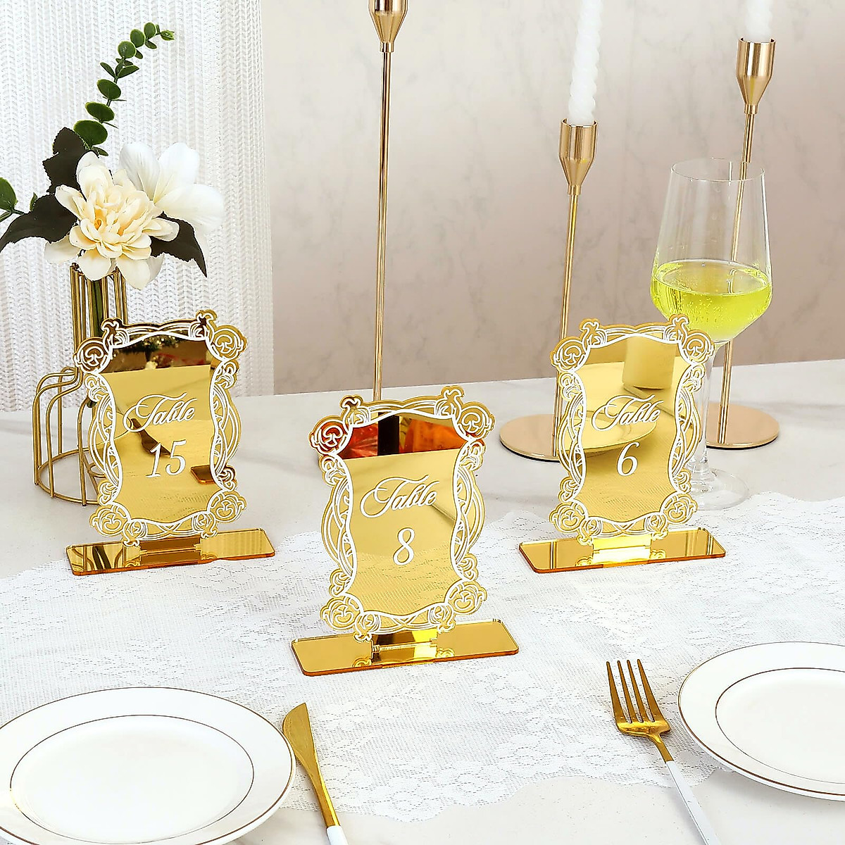 15 pcs Modern Arch Gold Table Numbers for Wedding Reception， Acrylic Signs and Holders ，Perfect for Centerpiece, Reception, Decoration, Party, Anniversary, Event（4x6 Inch）