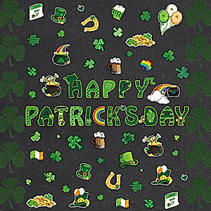 68 Pcs St. Patrick's Day Classroom Bulletin Border Decoration Shamrock Cutouts Gold Cutouts Hat Beer Mug Cutouts Happy St. Patrick's Day Cutouts for St. Patrick's Classroom Wall Decor (Fresh Shamrock)