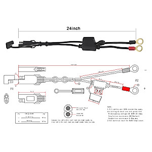 [ 5 Pack] SAE to O Ring Terminal Harness 2FT - SAE Eyelet Ring Terminal Cable 16awg Motorcycle Battery Trickle Charger Extension Cord with SAE Battery Terminal Quick Connect Disconnect Connector