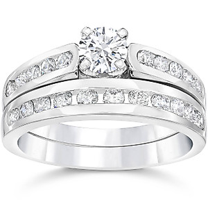 1 3/8CT Diamond Engagement Wedding Ring Set 14K White Gold - Size 8.5