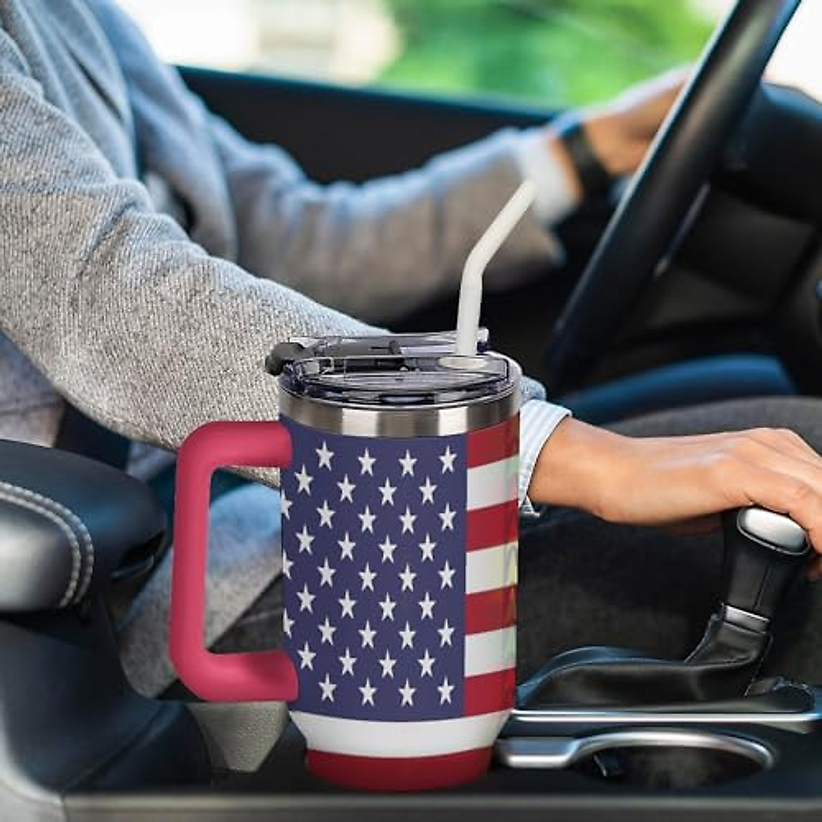 U.S.A Tribal Kanaka Maoli Flag 40oz Water Bottle Double Wall Insulated Tumbler with Handle Leakproof Travel Mug Light Rose Red-style