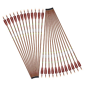 SHARROW 6/12pcs Archery Pure Carbon Arrows 30 inch Hunting Target Arrow 400 Spine Wood Grain Arrow Shaft GPI 7.5 with Turkey Feathers Arrow Quiver for Compound Bow Recurve Bow (Arrows+Quiver, 12pcs)