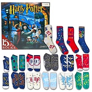 Harry Potter Countdown to Christmas Advent Calendar - Bundle of 15 Hogwarts Socks for Women | One Size Wizard Socks