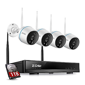 ZOSI 2MP Wireless Security Camera System, 8CH NVR with 1TB HDD and (4) Weatherproof IP Camera 1080p, Plug and Play, Auto Match, Two-Way Audio, Pir Motion Detection, Remote Access (Renewed)