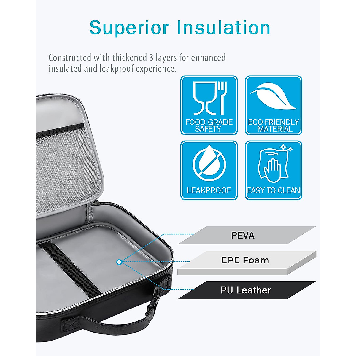 Lunch Bag for Women Men, Insulated Padded Lunch Box Container Reusable PU Leather Cooler Lunch Tote Bag with Detachable Handle and Side Pocket for Boys Girls Work, Travel, Picnic (Blue Grey Camo)