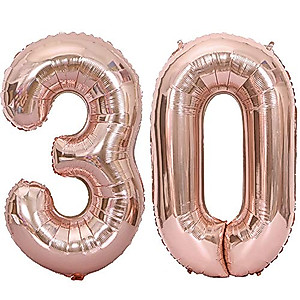 Tellpet Number 30 Balloon for Girl Her Women, 30th Birthday Party Decorations Supplies, Rose Gold, 40 Inch