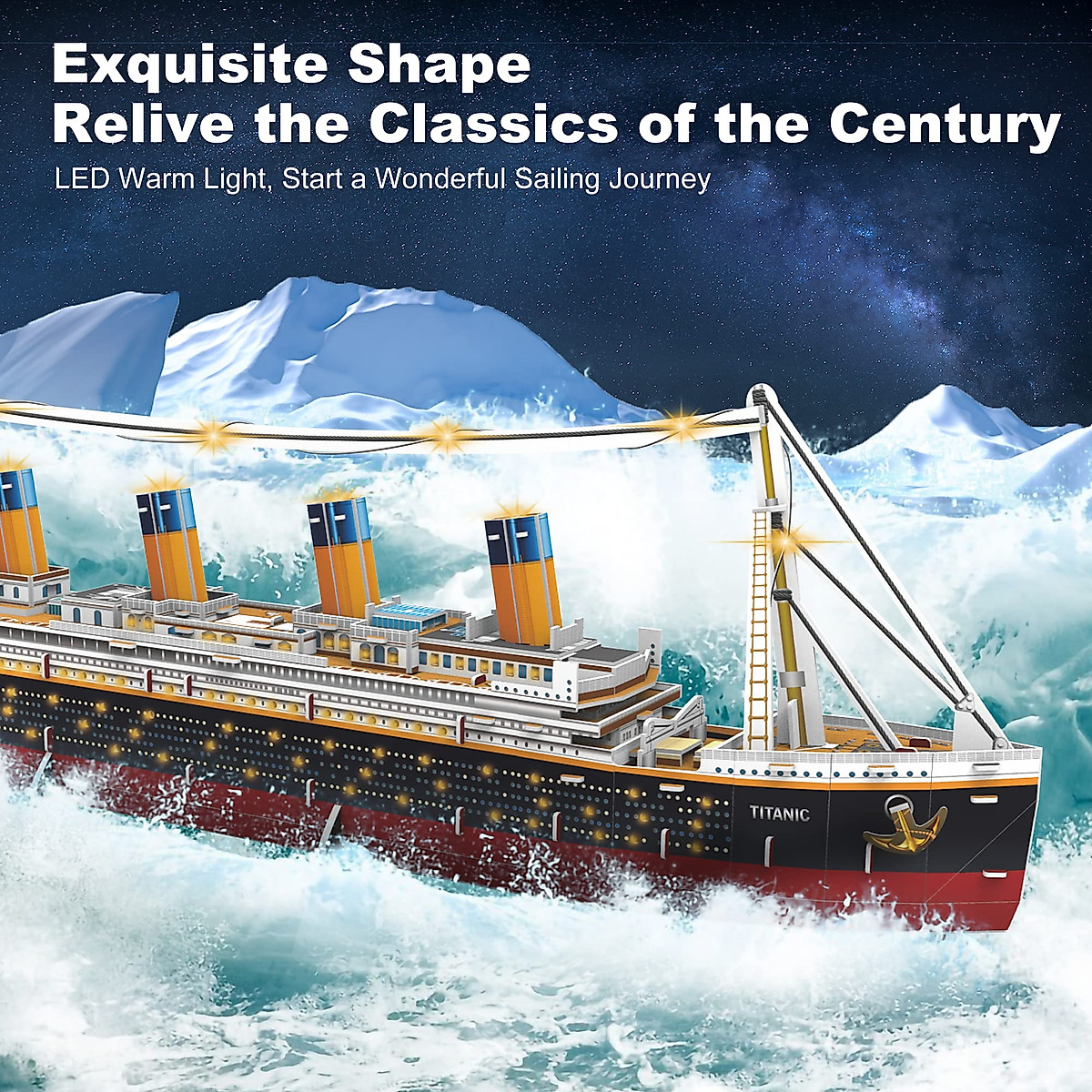 Fanbusa 3D LED Titanic Toys Puzzle for Adults to Build, Large Desk Decoration Titanic Model Sailboat, Watercraft Ship Puzzle with Lights for Men Women Wedding Anniversary Valentines Day Gifts