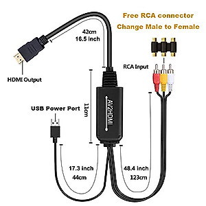 Tackston RCA to HDMI Converter, 1080P RCA Composite AV to HDMI Video Converter Cable Compatible with Wii NES N64 PS2 Xbox 360 Sega Genesis VHS VCR DVD Players to Modern TV