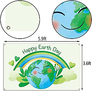 Nepnuser Happy Earth Day Photo Booth Backdrop April 22 Travel Themed Party Decoration Recycle Eco Global Health Cool Wall Decor for School Classroom -5.9×3.6ft
