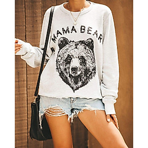 Blooming Jelly Womens Mama Bear Sweatshirt Crewneck Loose Fit Cute Long Sleeve Tops Graphic Fall Outfits Ladies Winter Clothes (Medium, Grey1)