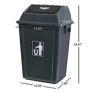 Kekow 4-Pack Plastic Garbage Can with Lid, Gray Trash Can, 13 Gallon