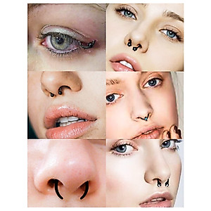 Yaalozei 16G Septum Rings Jewelry Stainless Surgical Steel Opal Flower Black Moon Septum Nose Lip Ring Hoop Earring Clicker Horseshoe Barbell Smiley Piercing Jewelry for Men Women 8mm 10mm 12mm 14mm