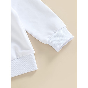 VISGOGO Infant Baby Boy Clothes Set Letter Printed Long Sleeve Hooded Pullover Tops + Elastic Drawstring Pants with Pockets (A-BUBS-White, 3-6 Months)