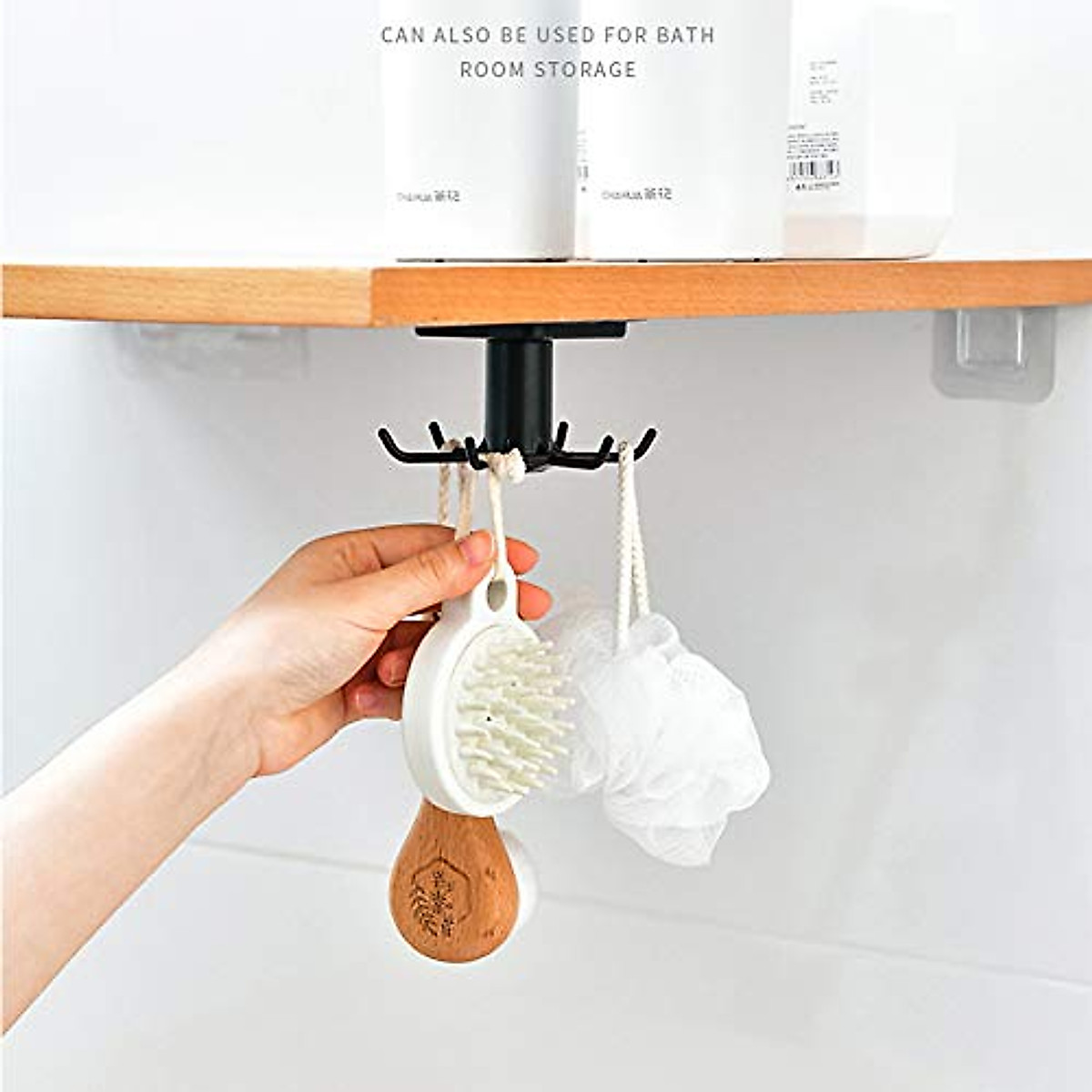 LING Home Storage Hooks, Wall-Mounted Utensils Hanger, Adjustable Rotating Hooks, Under Cabinet Utensil Holder Hanger Hook for Kitchen and Bathroom 3 Pack