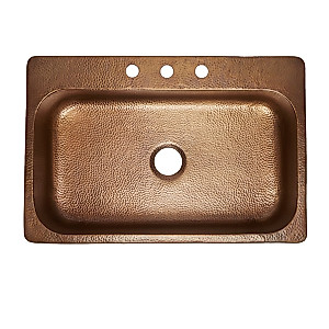 Sinkology SK101-33AC Angelico Drop-In 33-inch 3-Hole Single Bowl Copper Kitchen Sink