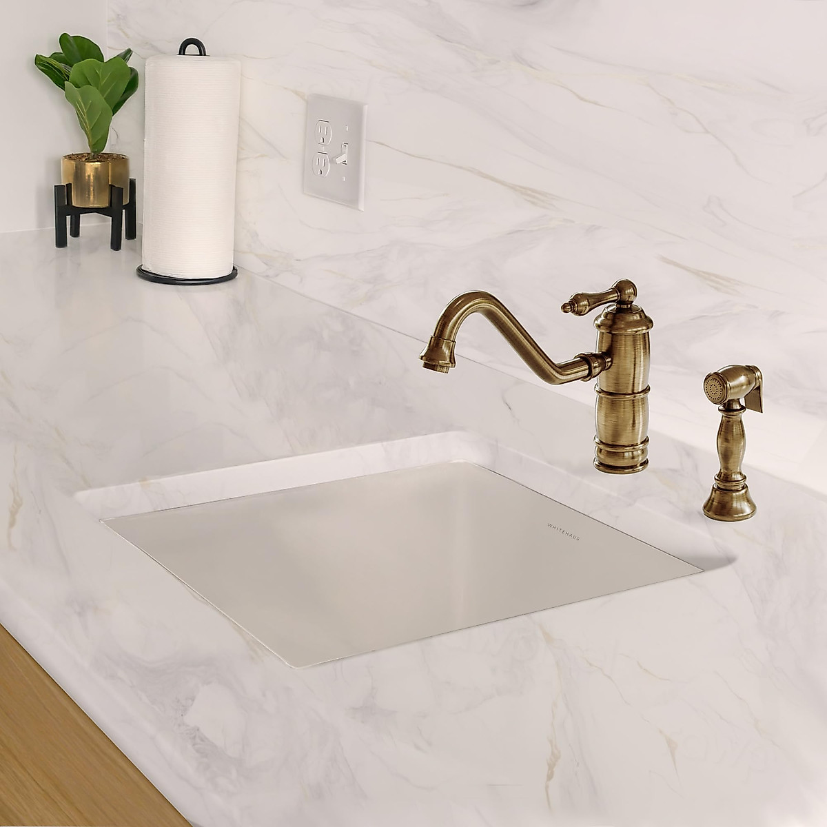 Whitehaus Collection WHUF1818 Undermount/Drop-in Fireclay Kitchen Sinks, Stainless Steel Grid Included