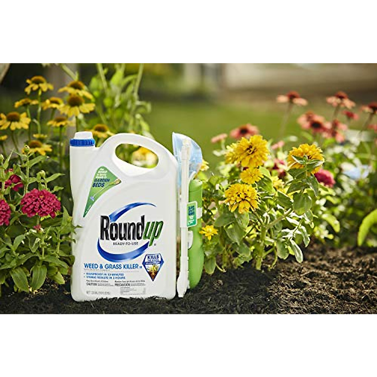 Roundup Ready-To-Use Weed & Grass Killer III -- with Sure Shot Wand, Use in & Around Vegetable Gardens, Tree Rings, Flower Beds, Patios & More, Kills to the Root, 1.33 gal.