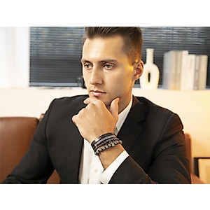 MAGIC FISH Imperial Crown King Black Bracelet for Men and Women Pave CZ Handmade Mens Bracelets Set Friendship Luxury Charm Fashion Cuff Pulseira Bangle Birthday Jewelry?Adjustable size?