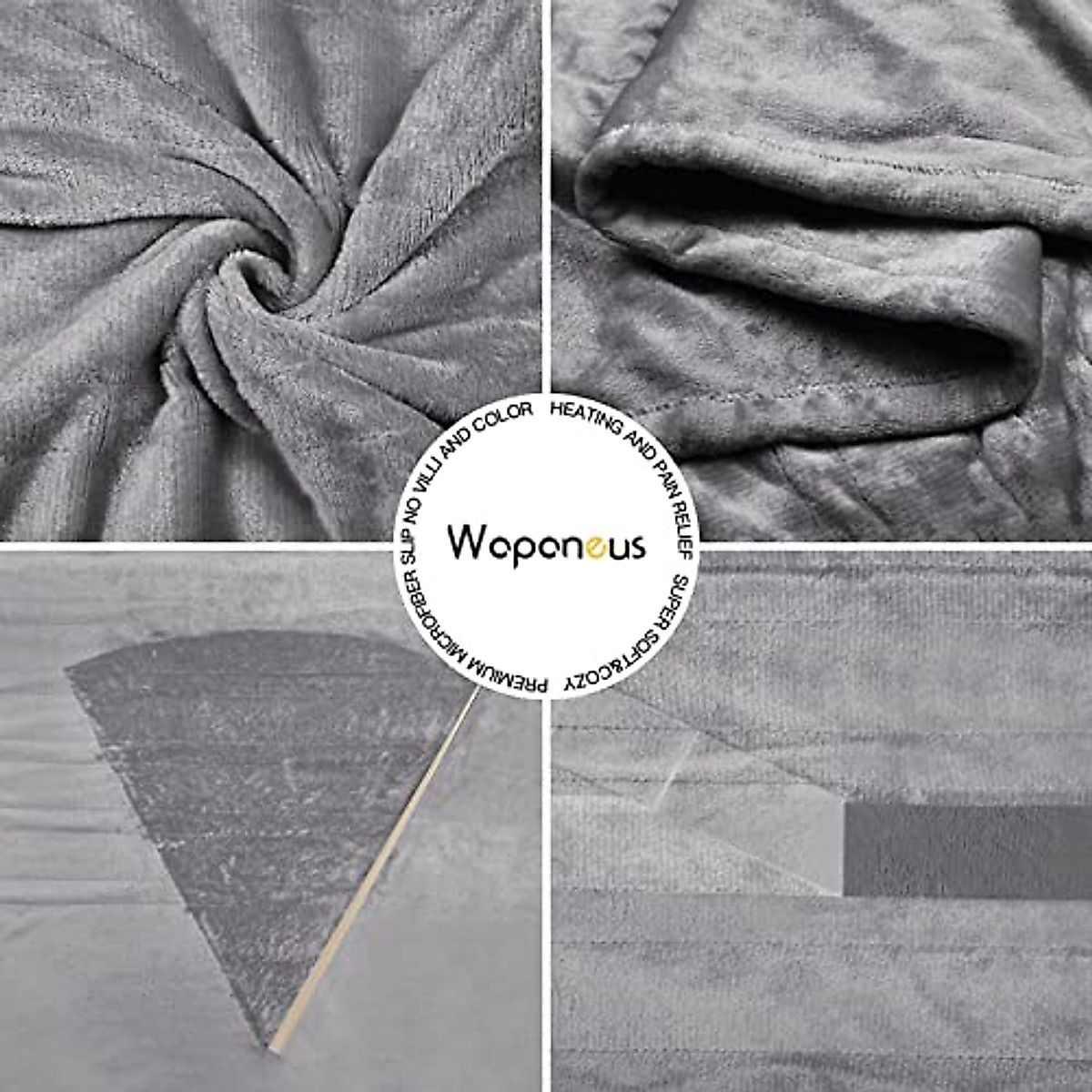 WAPANEUS Electric Throw Blanket 50”x60” Flannel Heated Throw Blanket with Foot Pocket, 3 Heating Settings 4 Hours Auto-Off, Fast-Heating, ETL Listed, Machine Washable, Grey