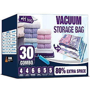 Hibag Vacuum Storage Bags, Space Saver Vacuum Seal Storage Bags 30-Pack Sealer Bags for Clothes, Clothing, Bedding, Comforter, Blanket (30C)
