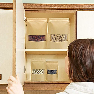 Stand Up Pouch Bags 50 Pcs Kraft Bags with Window Zip Sealable Bags for Food Resealable Bags for Small Business 4x6 Inches