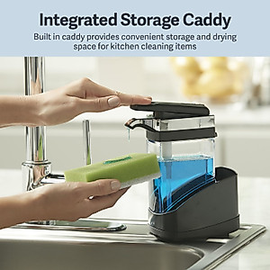Casabella Sink Sider Solo Kitchen 2-in-1 Soap Pump and Sponge Caddy, Black/Chrome