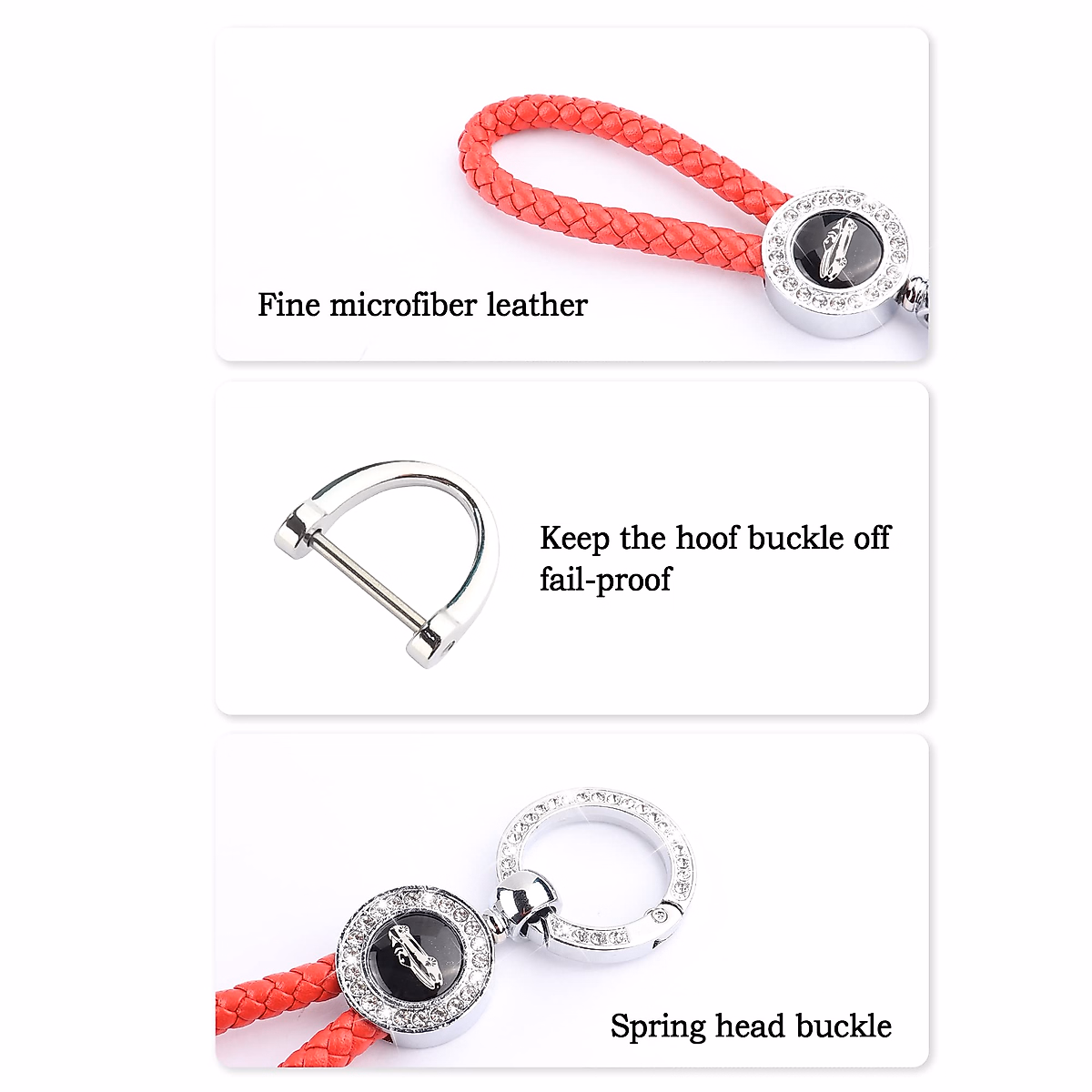 Bling Bling Leather Keychain,Universal Car Accessories Car Lanyard Key Fob Holder with Anti-lost D-ring and Screwdriver(Red)