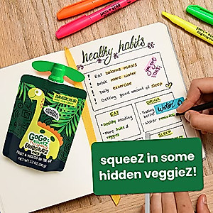 GoGo squeeZ Fruit & veggieZ Variety Pack, Jurassic Pear, Roarrrr Berry & Prehistoric Peach, 3.2 oz (Pack of 20), Unsweetened Snacks for Kids, No Gluten, Nut & Dairy, Recloseable Cap, BPA Free Pouches