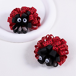 Ladybug Hair Bow Clips Girls Halloween Ladybug Birthday Party Costume Dress Up Cartoon Decor Accessories Kids Cute Red Black Polka Dot Ribbon Alligator Barrettes Pins