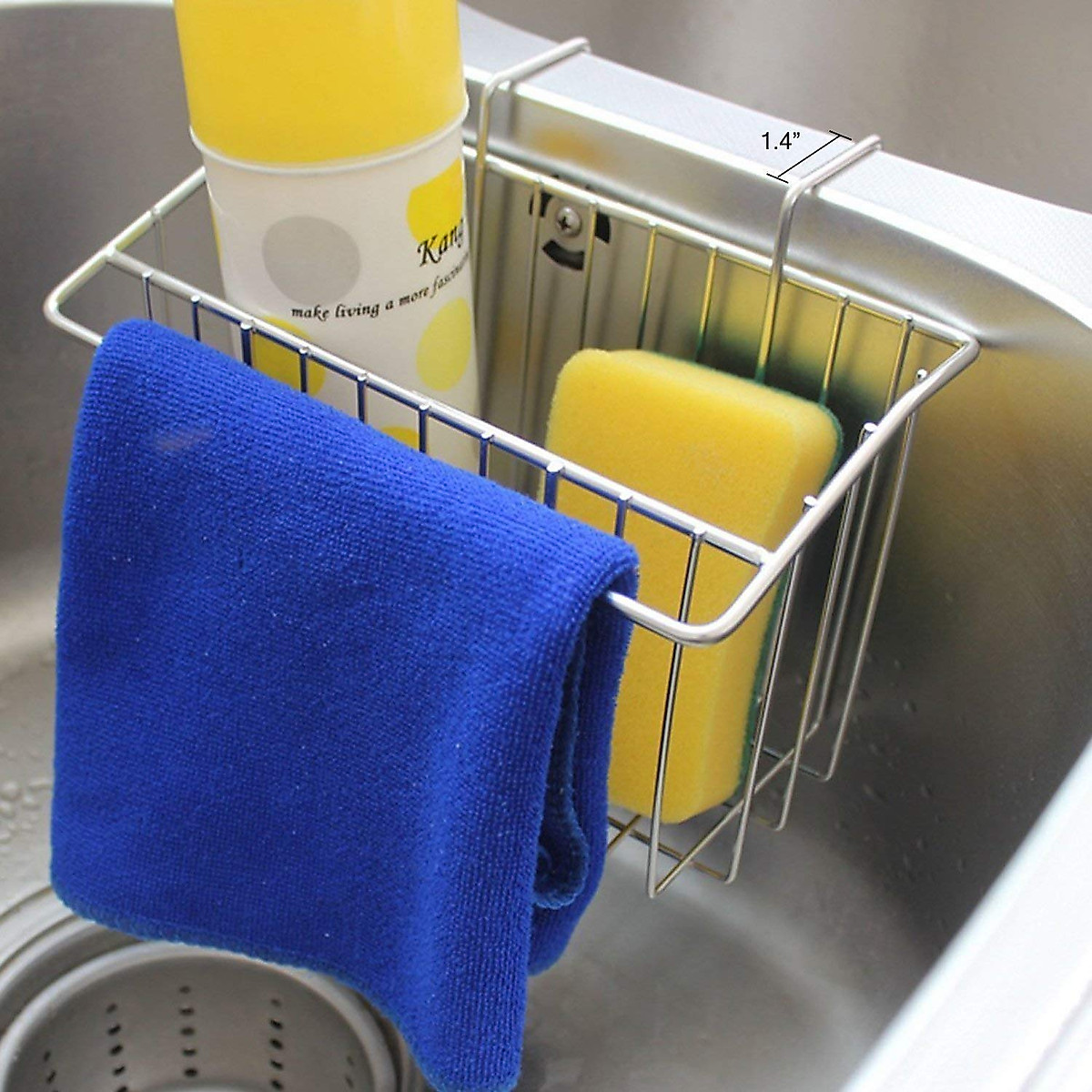 Sink Caddy Sponge Holder, Kitchen Sink Organizer Stainless Steel Sponge Caddy Holder, Dishwashing Liquid Drainer Sponge and Soap Holder for Kitchen Sink