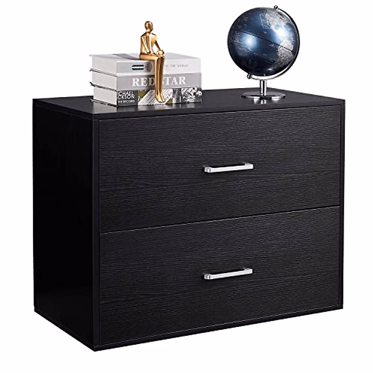 GEDELITE Wooden Lateral File Cabinet with 2 Drawer, Sliver Handle Office Storage Filing Cabinet for Legal/Letter/A4 File,16.54" D x 30.31" W x 24" H,Black