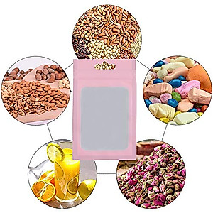 Resealable Smell Proof Bags 100PCS Mylar Ziplock Food Storage Bags with Clear Window and Euro Hang Hole Odorless Mylar Bags Heat Seal Pouch Food Safe Storage (Pink, 4 x 6 Inch)