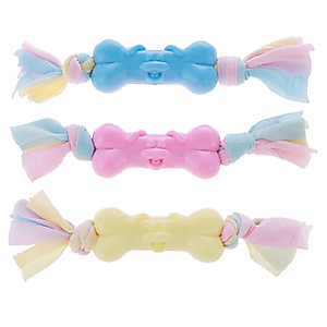 cobee 3 Pack Puppy Teething Chew Toys, Cute Dog Face Teething Chew Toy with Interactive Cotton Ropes for Dogs Oral Teeth Sotthe Itching(Pink, Blue, Yellow)