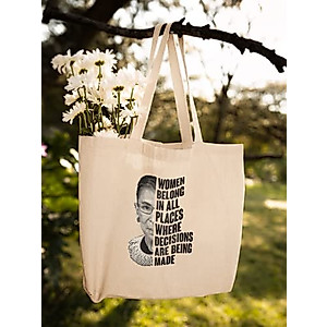 Ruth Bader Ginsburg Women Belong Quote Feminist Natural 15x15 inches Large Canvas Tote Bag Women