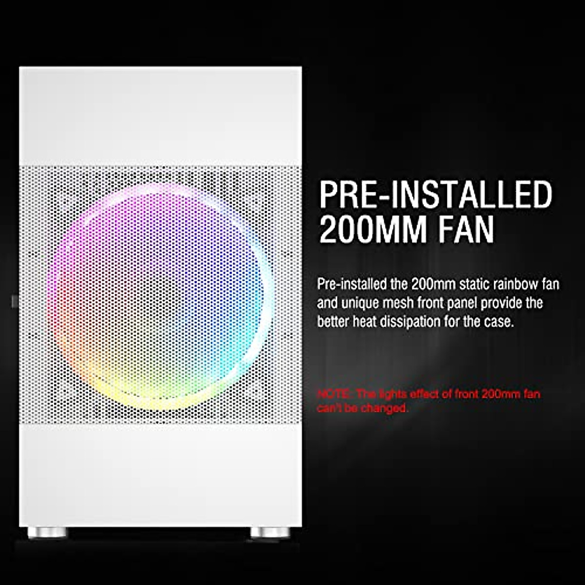 Vetroo M01 Compact M-ATX Mesh Gaming Pc Case, Pre-Installed 200mm Rainbow Fan, Door Opening Tempered Glass Panel Design, Air-Water Cooling Ready