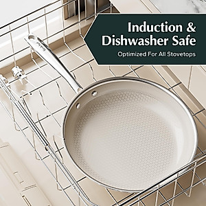 Redchef Non Stick Frying Pans, Hybrid Frying Pans Nonstick, Ceramic Stainless Steel Pan, Non Toxic, PFAS PFOA & PTFE Free, Dishwasher/Oven Safe Cookware, Induction Compatible, 3 Pcs (8, 10, 12 Inch)