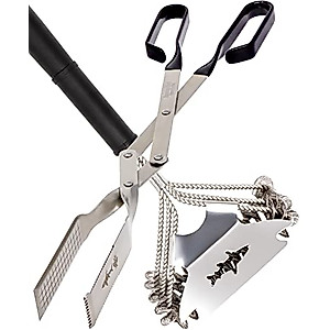 Shark BBQ Tongs and Bristle-Free Grill Cleaner with Scraper - Heavy Duty Barbecue Grilling Tong and Barbecue Cleaning Tool…